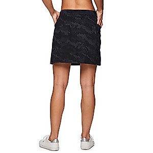 RBX Active Fashion Camo Skort for Women, Quick Drying Flat-Front Woven Running/Tennis/Golf/Pickleball Skort with Zipper Pocket S21 Black Camo M