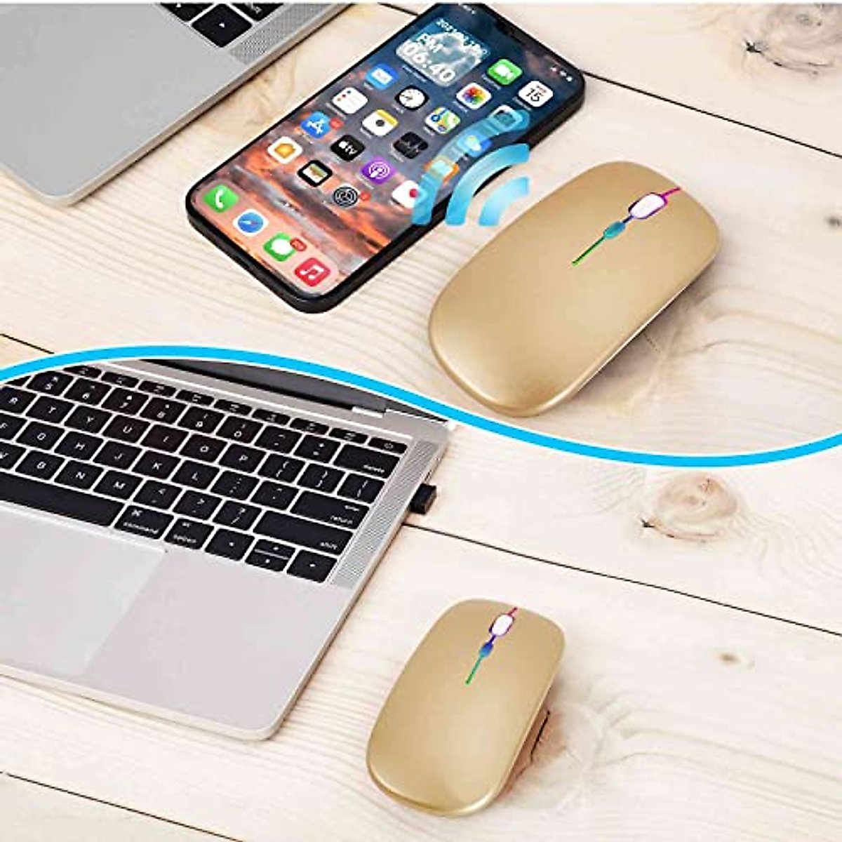 UrbanX 2.4GHz & Bluetooth Mouse, Rechargeable Wireless Mouse for Huawei Mate 40 RS Porsche Design Bluetooth Wireless Mouse for Laptop/PC/Mac/Computer/Tablet/Android RGB LED Gold