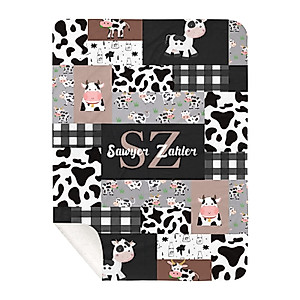 NZOOHY Cow Print Patchwork Personalized Baby Blanket for Girl Boy Soft Warm Newborn Throw Naps Swaddle Custom Blanket 30X40 in
