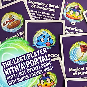 Rookie Mage Games Portal Potties - Funny Last Wizard Standing Board Games for Adults & Kids - Includes Playing Cards, Poop Emoji Tokens, Colorful Potty Boards - 2 to 4 Players, Ages 7+