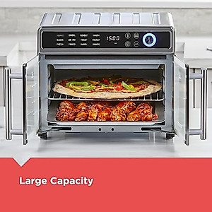 BLACK+DECKER Crisp 'N Bake Air Fryer Toaster Oven Combo, 12 in 1 Countertop Convection Oven Cooks Food Fast, Fits a Whole Pizza or 6 Toast Slices, French Doors with Stainless Steel Finish