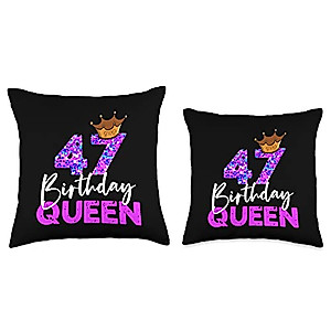 47 year old birthday gifts for women 47th Birthday Queen Crown Gift for her Forty-Seventh Bday Throw Pillow, 16x16, Multicolor