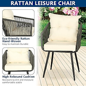 Furnivilla 3 Piece Patio Set Patio Furniture Wicker Patio Chairs and Tempered Glass Table for Balcony Backyard Garden(Beige)