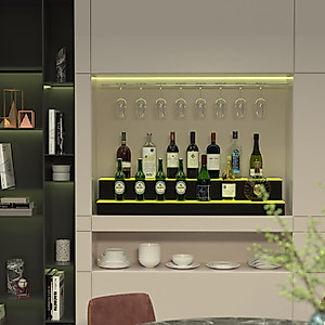 HIGOSPRO LED Liquor Bottle Display Shelf, 40 inch 2-Step Lighted Acrylic Lighted Bar Shelf for Home, Commercial Bar, Acrylic Lighted Bottle Display Stand with RF Remote