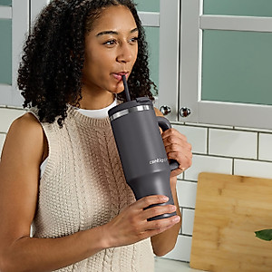 Contigo Tumbler 1200 ml with handle | Stainless Steel Vacuum Insulated Water Bottle with Straw and Lid | Cold for 29 hours | Travel Mug | Thermal Flask | BPA Free | Darkstone