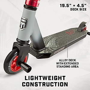 Mongoose Rise 100 Pro Freestyle Stunt/Trick Scooter, Lightweight Alloy Deck & Heavy-Duty Frame Up to 220 lbs., T-Bar Handlebar w/ Bike-Style Grip, High Impact 100mm Wheels, Black/Red