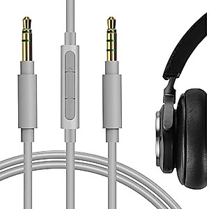 GEEKRIA QuickFit Audio Cable with Mic Compatible with B&O H95, HX, Portal, H9 3rd Gen, H9i, H8i Cable, 3.5mm Aux Replacement Stereo Cord with Inline Microphone and Volume Control (4 ft/1.2 m)