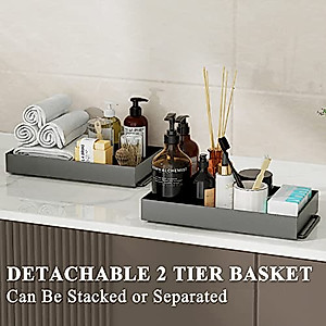 GILLAS 2 Tier Bathroom Counter Organizer, Makeup and Cosmetic Organizer Rack, Bathroom Vanity Storage Tray, Counter Standing Holder Shelf, Black Medium