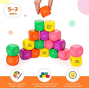 Zhehao 20 Pieces Motivational Stress Ball Bulk for Adults Square Shape Brain Stress Relief Balls Quotes Foam Dice for Kids Classroom School Supplies Social Emotional Learning Anxiety Toys, 5 Colors