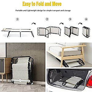 Tangkula Outdoor Folding Chaise Lounge Chair, 4-Position Adjustable Reclining Chair with Pillow, Portable Lightweight Beach Lounge Chair for Outdoor, Patio, Lawn, Sunbathing (1, Grey)