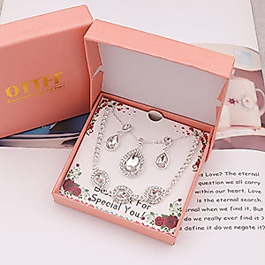 OTTFF Teardrop Jewelry Set for Bridal Bridesmaid,8 Sets Silver Plated Necklace Earrings Bracelet Set For Wedding Gift
