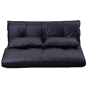 Adjustable Floor Sofa Bed with 2 Pillows , Folding Futon Couch Leisure Lazy Sofa with 5 Reclining Position, PU Floor Sofa for Reading or Gaming in Bedroom/Living Room/Balcony,Black