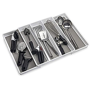 ELTOW Expandable Silverware Drawer Organizer & Utensil Tray Set, Non-Slip Kitchen Drawer Organizers and Storage, Kitchen Organization for Utensils, Cutlery, Office Supplies, Flatware Storage - White