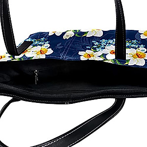 Leather Handbag for Women, Tote Bag Shoulder Hobo Bags for Dating Shopping Daily Purses Daffodils Flower