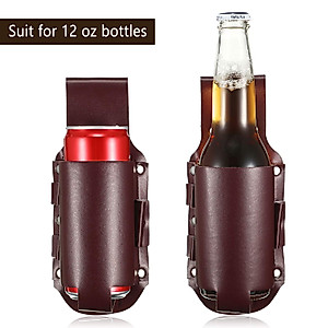Classic Leather Beer Holster for Men, Cowboy Beer Holster, Pu Leather Beer Holster, Portable Bottle Beer Holster Waist Belt with Whistle Bottle Opener Key Chain, Brown