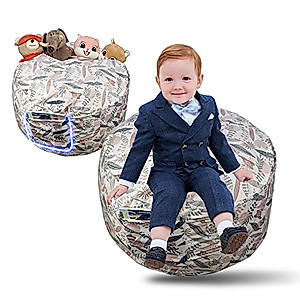 Stuffed Animal Storage, Bean Bag Chair COVER - 2 in 1 Organization Bag for kids toy storage & Bean bag chair cover (NO BEANS) for kids Teens, zipper opening, soft velvet, X-Large (34" leaves)
