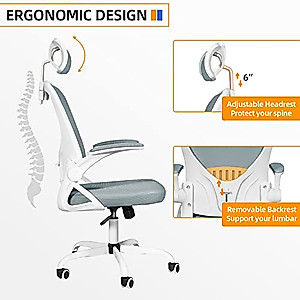 MUZII Office Chair with Headrest, Mesh Office Chair, Ergonomic Mesh Office Chair with Lumbar Support, Desk Chair with Wheels, Task Chair with Arms Executive Office Chair for Home Office, Grey
