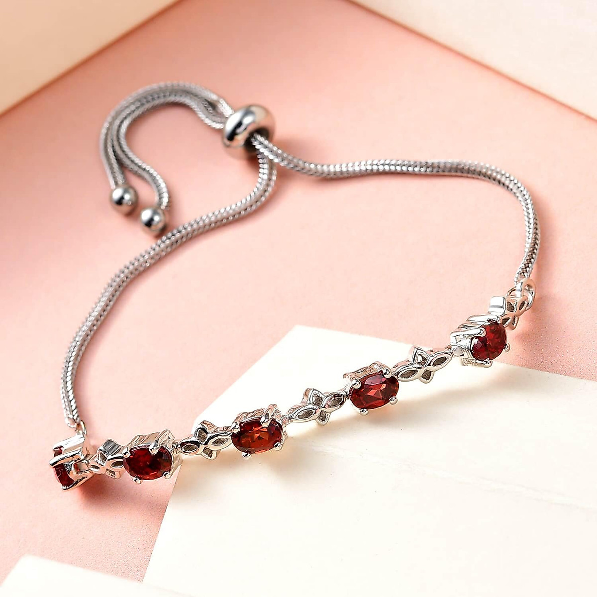 Shop LC Red Garnet Bolo Bracelet for Women Stainless Steel Platinum Plated Adjustable Birthday Gifts for Women