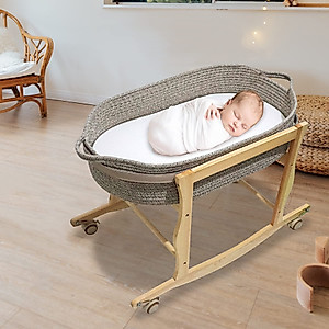 ECOADE Moses Basket Stand, Baby Moses Basket Rocker Stand - Natural Wood