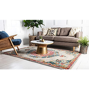 Unique Loom Penrose Collection Area Rug - Alexis (5' 1" x 8' Rectangle, Ivory/ Blue)