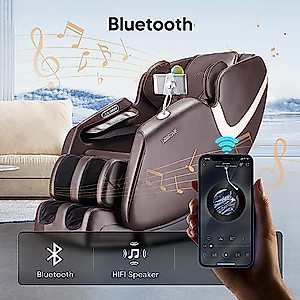 BOSSCARE Zero Gravity Massage Chair, Voice Control Full Body Airbag Massage Recliner with Back Heating, Electric Extendable Footrest, Foot Roller, Bluetooth Speaker, Touch Screen for Family & Friends