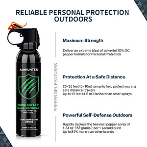 AIMHUNTER Home Self Defense Unit, Tactical Pepper Gel Maximum Strength 35-Foot Range 35 Bursts, Quick Release for Easy Access Pepper Spray Self Defense… (one Pack)