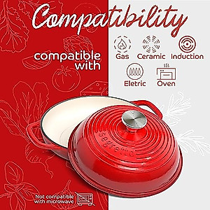 Enameled Cast Iron Bread Pan with Lid, 11” Red Bread Oven Cast Iron Sourdough Baking Pan, Dutch Oven for Bread, No Seasoning Needed -Segretto Cookware