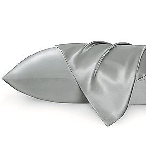 Bedsure Satin Pillowcase Standard Set of 2 - Silver Grey Silky Pillow Cases for Hair and Skin 20x26 Inches, Pillow Covers with Envelope Closure, Similar to Silk Pillow Cases, Gifts for Women Men