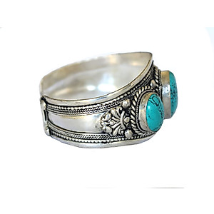 3 Stone Blue Stabilized-Turquoise Adjustable Cuff Bracelet | Ornate Boho Jewelry for Men & Women