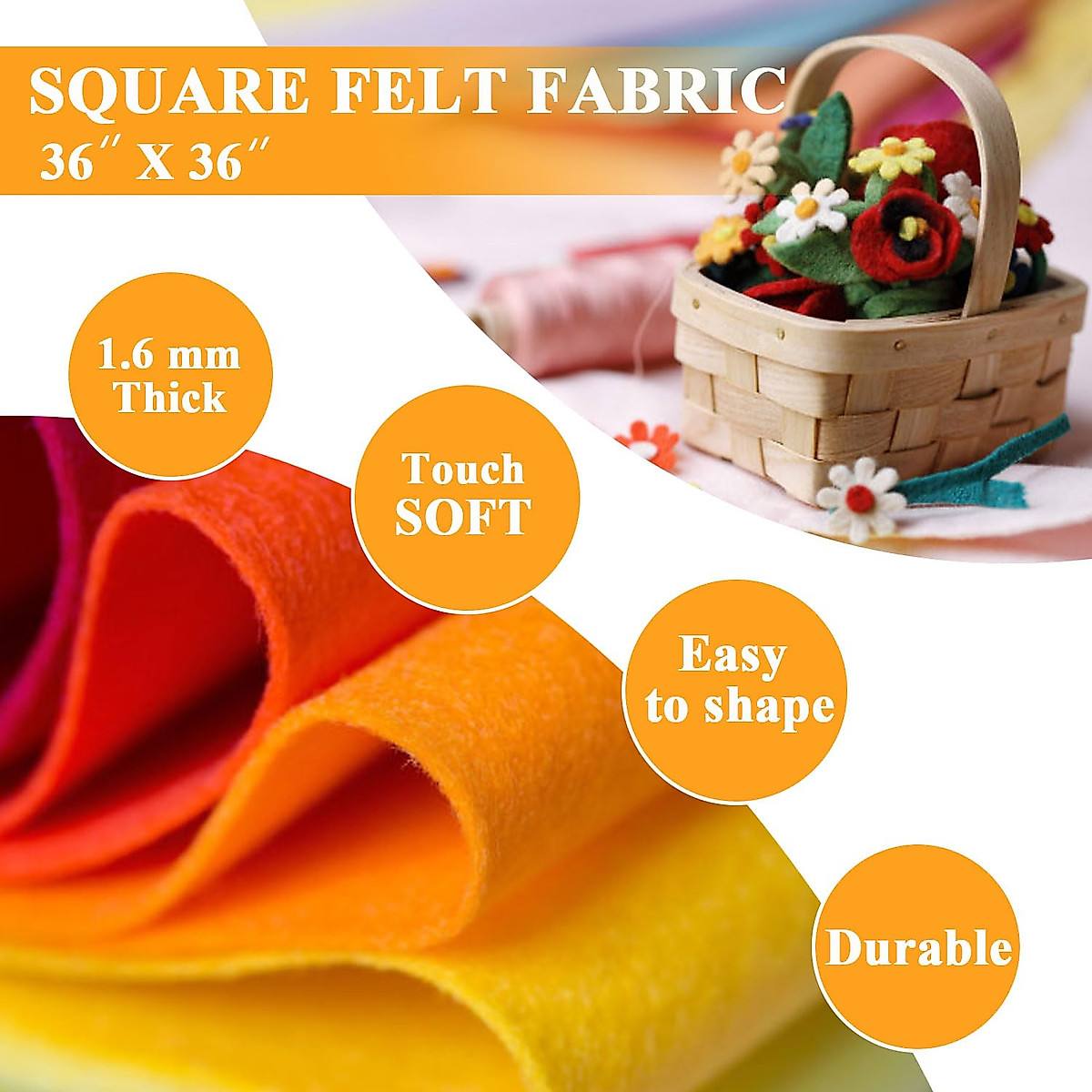 Red Felt Fabric 36" X 36"(1 Square Yard), 1.6mm Thick Soft and Durable Flexible Craft Felt by The Yard for Sewing DIY Art Craft Project Decorations