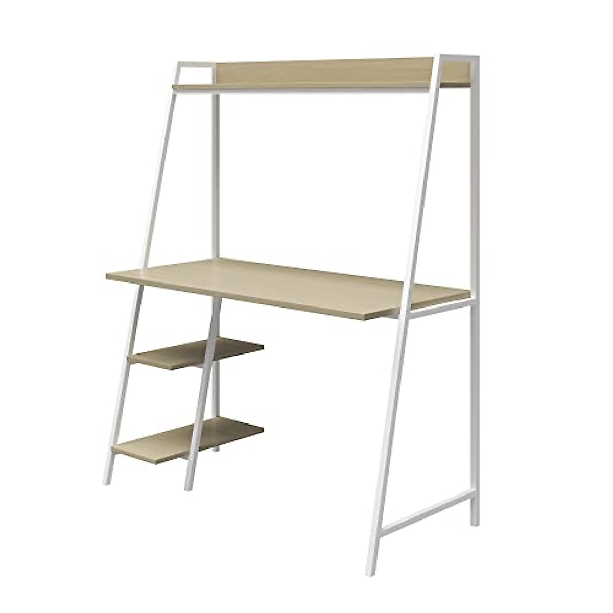 Novogratz Bushwick Ladder Desk, Pale Oak on White Metal