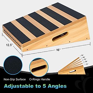 StrongTek Professional Wooden Slant Board, Adjustable Incline Board, and Calf Stretcher, Stretch Board - Extra Side-Handle Design for Portability, Partial-Coverage