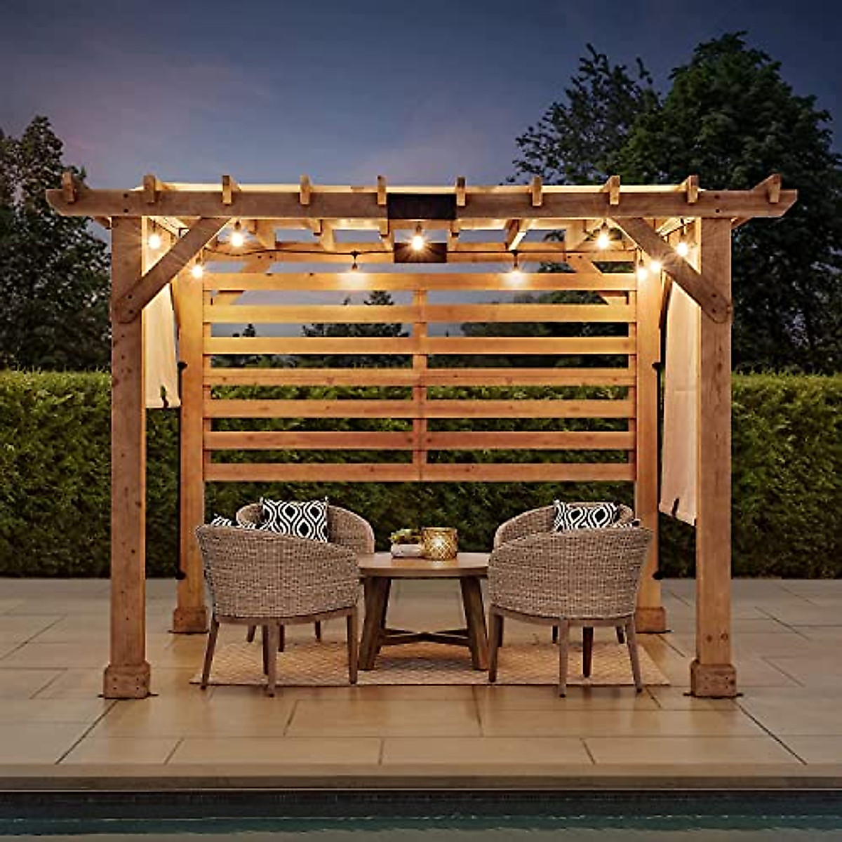 Sunjoy Cedar Pergola 10 x 11 ft. Wooden Hot Tub Pergola with Adjustable Canopy and Privacy Screen by SummerCove