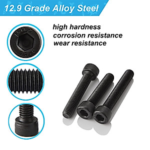 Joamang M4 x 20mm 25mm 30mm 35mm 40mm Hex Socket Head Cap Screws Bolts, 12.9 Grade Alloy Steel, Black Oxide Finish, Metric Allen Hex Drive, Fully Threaded, Assortment Kit 50Pcs