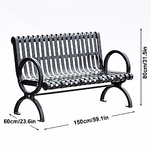 SBCWH 59" Outdoor Garden Patio Bench, Iron Metal Steel Frame Park Bench, Heavy-Duty Outside Benches with Backrest and Armrest for Lawn, Porch, Backyard, Balcony, Weatherproof Anti-Rust (Color : Black