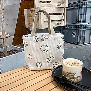 Corduroy Smiley Face Tote Bag Aesthetic Tote Bags Cute Preppy Smile Face Bag Small Handbag Teen Girls Trendy Stuff