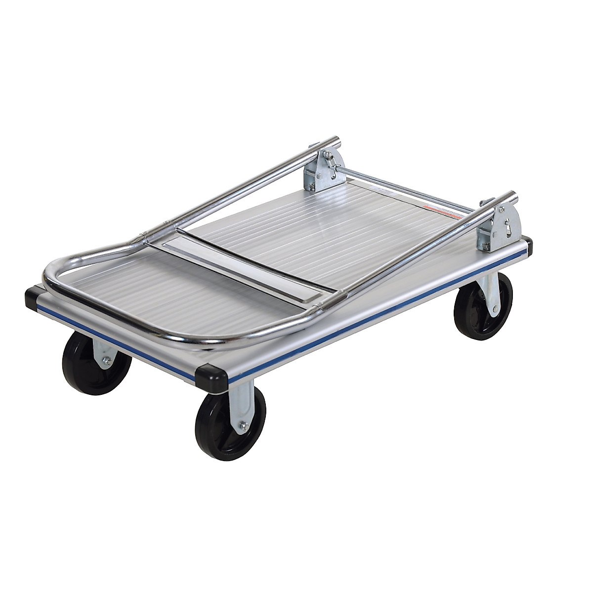 Vestil AFT-30-NM Aluminum Folding Platform Truck with Single Handle and 4" Non-Marking Polyurethane Casters, 400 lbs Capacity, 30" Length x 18-1/2" Width x 6-5/16" Height