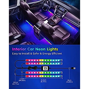 RGB Interior Car Strip Lights with Smart APP Control, Music Sync Under Dash Footwell Neon Internal Lighting Kit Multicolor,12V LED Strip Lights for Cars, Trucks, SUVs with Car Charger(1 Set)