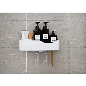 Shower Shelf Wall Mounted, No Drilling, Adhesive Bathroom Shower Caddy, Bathroom Storage Organizer, Toothbrush Holders/White