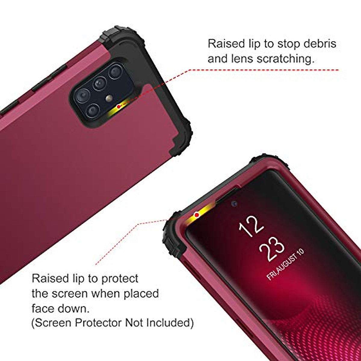 BENTOBEN Compatible with Samsung A71 5G Case, 3 Layer Hybrid Hard PC Soft Rubber Heavy Duty Rugged Bumper Shockproof Anti Slip Full-Body Protective Phone Cover for Samsung A71 5G 2020, Wine Red