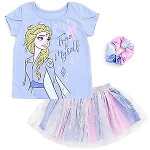 Disney Frozen Elsa Toddler Girls T-Shirt Mesh Skirt and Scrunchie 3 Piece Outfit Set 5T
