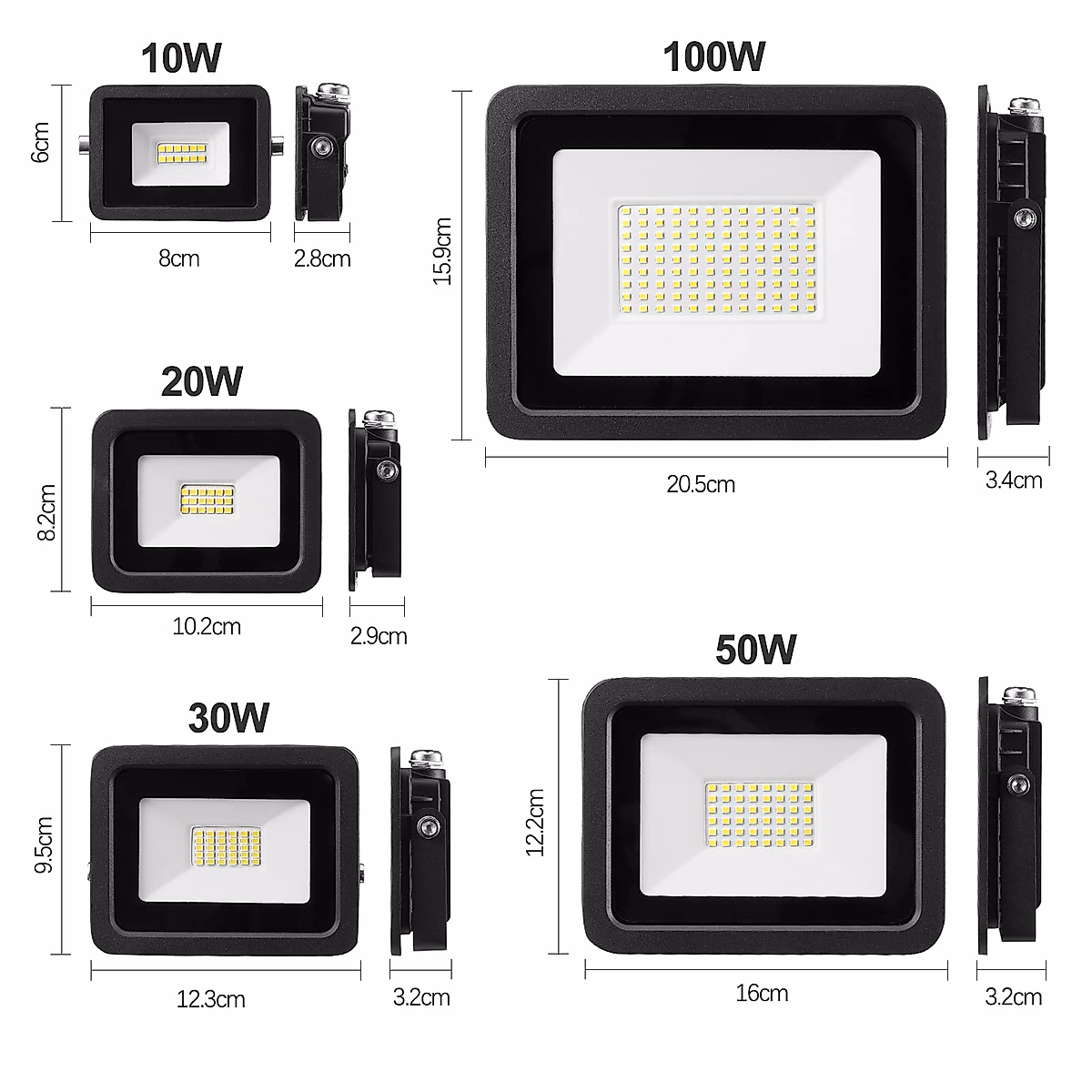 CTWUYOU LED Flood Light 100W Cold White 6500K Work Light,IP68 Waterproof Outdoor Spotlight,Suitable for Safety Lights for Gardens, Courtyards, Garages, Lawns