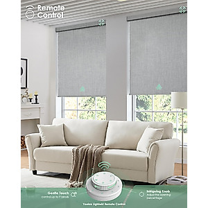 Yoolax Motorized Blinds with Remote, Blackout Smart Blinds Fabric Motorized Roller Shades Compatible with Alexa, Automatic Blinds for Windows Customized Size (Light Grey)