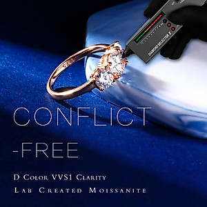 MOOSEA 2ct 3 Stone Moissanite Rings for Women, Brilliant D Color VVS1 Clarity Lab Created Diamond Wedding Rings 14K Rose Gold Vermeil Moissanite Engagement Rings for Women Anniversary Rings Gifts