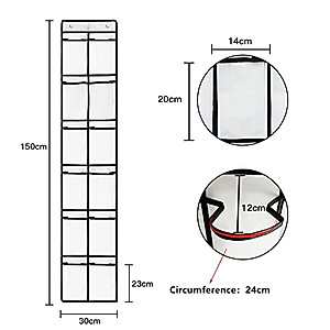 Shoe Organizers, Over The Door Shoes Organizer, 12 Mesh Pockets, with Two Metal Hooks, Closet Storage and Organizers for Door, Wall, White/Black