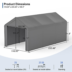 GOJOOASIS Carport 10x20 Car Ports Heavy Duty Carports Portable Garage Car Canopy Tent Outdoor Car Shelter (Grey)