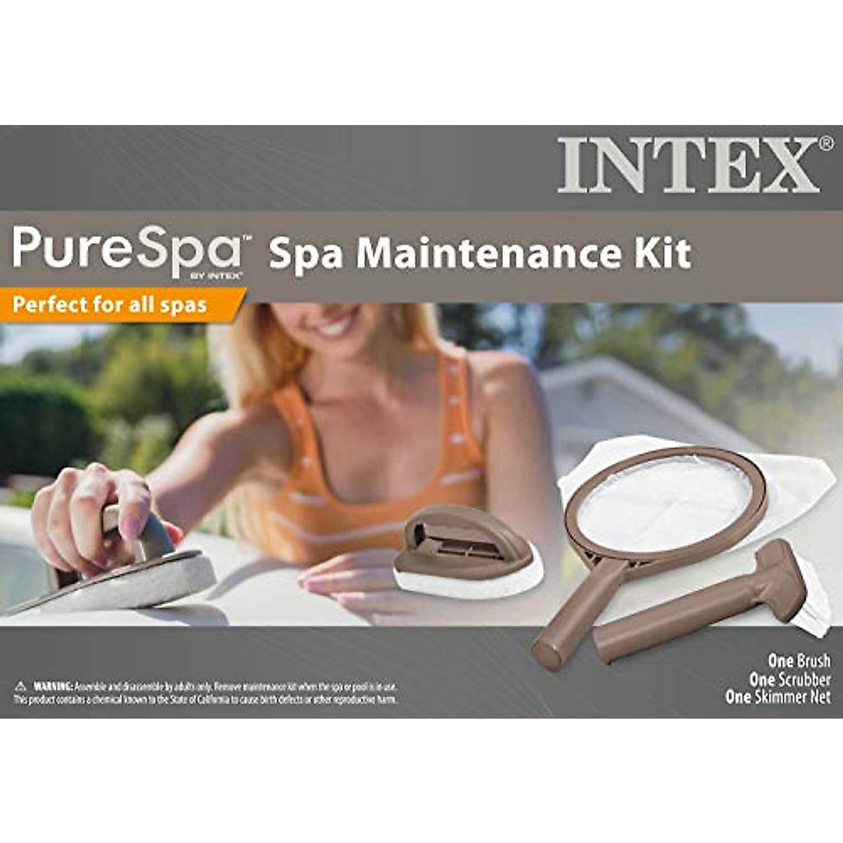 Intex PureSpa Hot Tub Maintenance Accessory Kit with Brush, Skimmer, & Scrubber