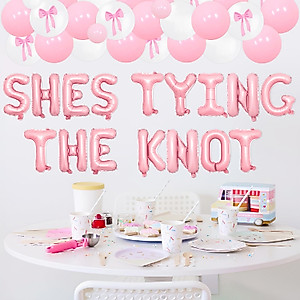 86Pcs She's Tying the Knot Bachelorette Party Decorations - Bow Garland Arch Kit She's Tying the Knot Letter Foil Balloon for Girls Bachelorette Party Bridal Shower Engagement Wedding Party Supplies