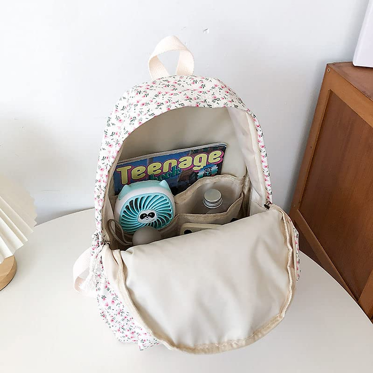 CHERSE Cute Laptop Backpack, Floral College Aesthetic Kawaii Backpack, Back to School Shoulders Bookbag with Bear Accessories (Small Floral)