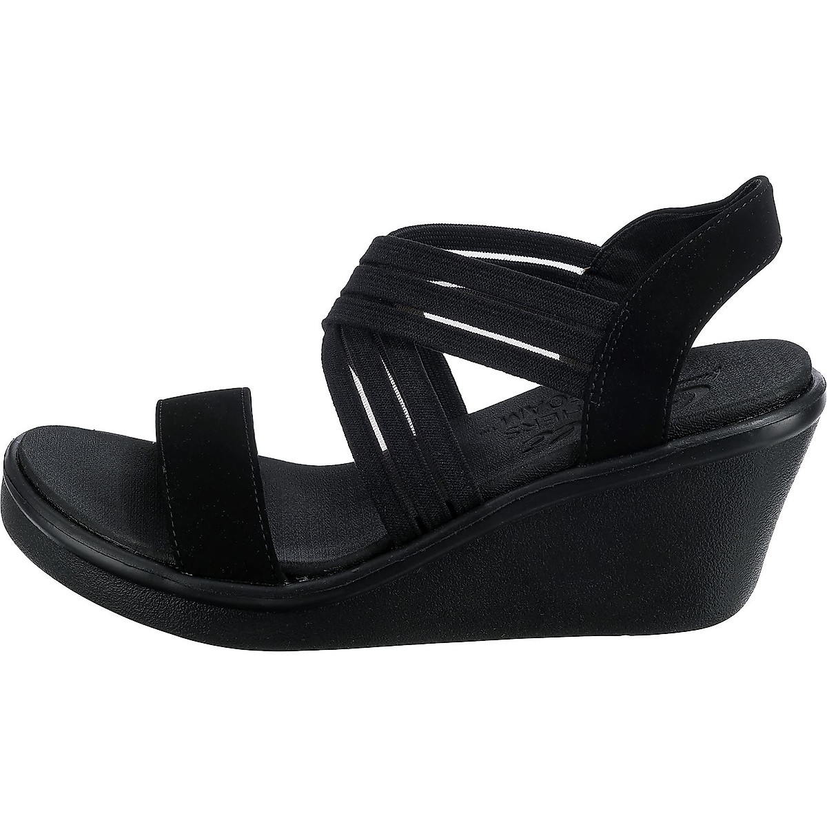 Skechers Women's Wedge Sandal, Black/Black, 8